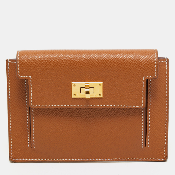 Hermes | Bags | Hermes Gold Epsom Leather Kelly Pocket Compact Wallet ...